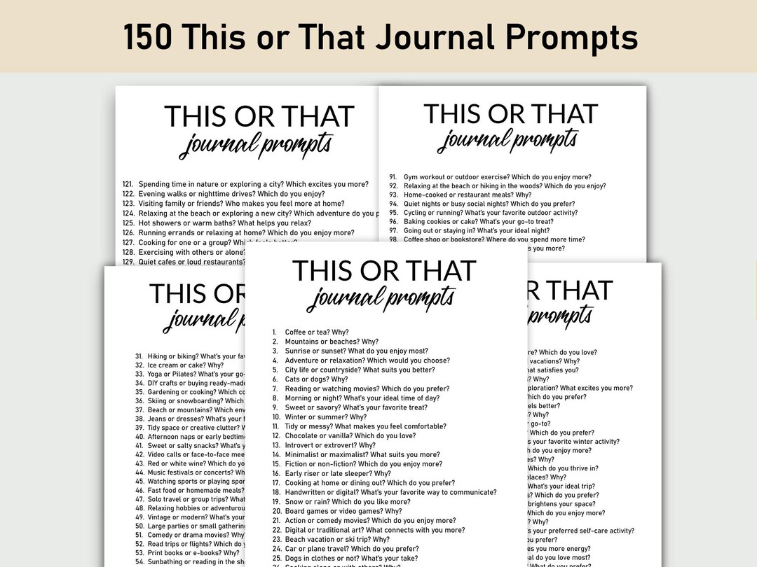 150 This or That Journal Prompts, Printable, Journal, Minimalist ...