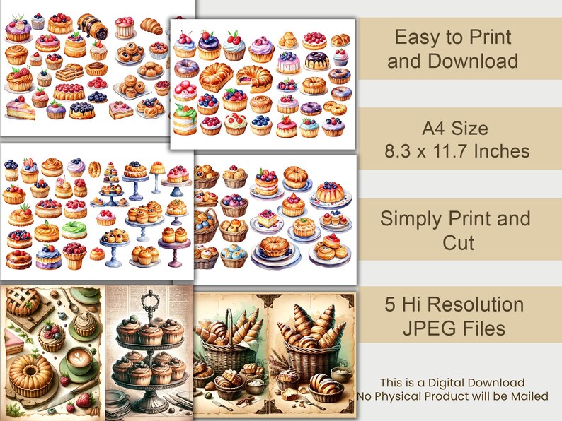 Pastry and Baked Goods Junk Journal Kit, Printable, Ephemera, Digital Papers, Digital Download ...