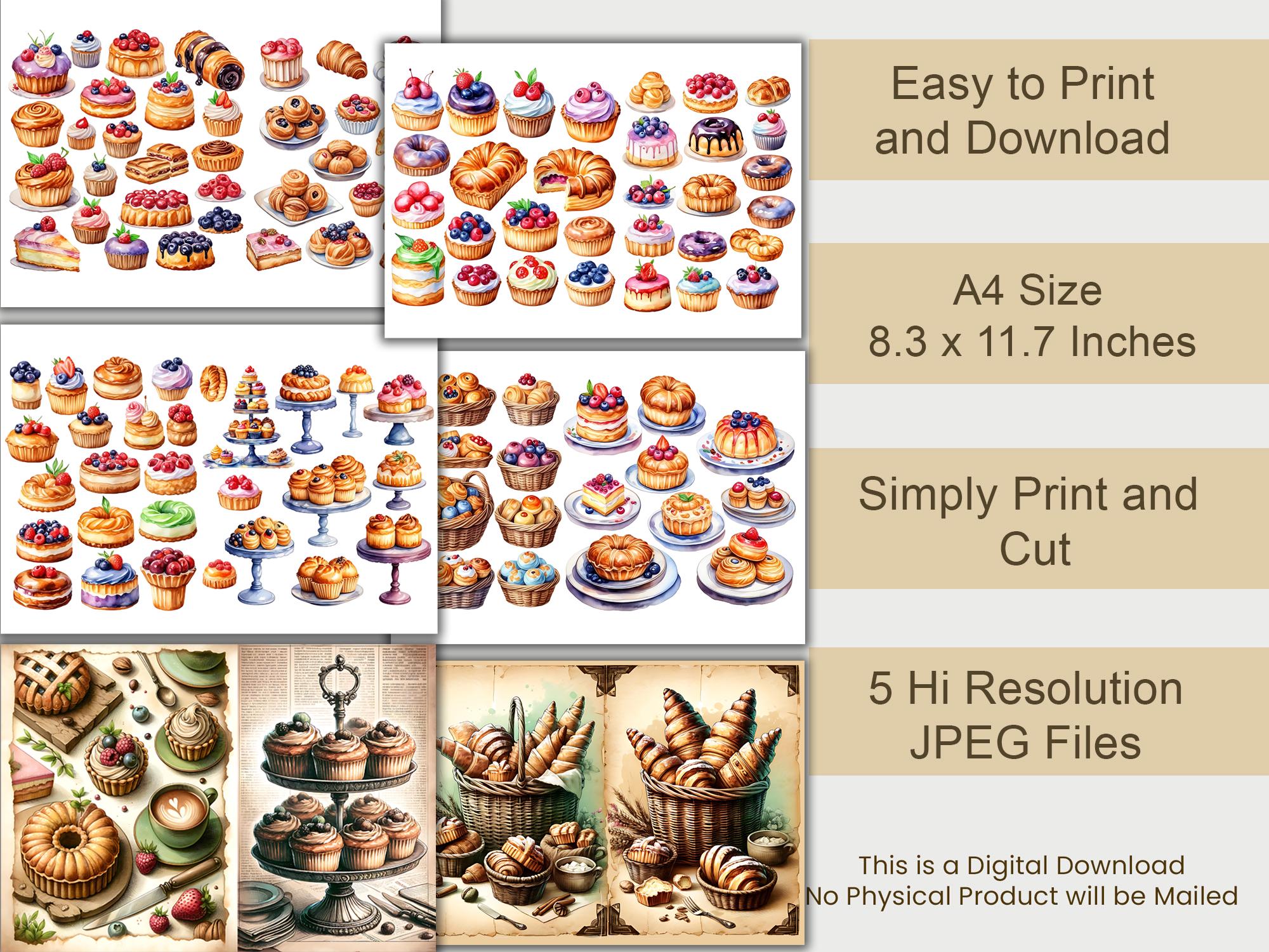 Pastry and Baked Goods Junk Journal Kit, Printable, Ephemera, Digital ...