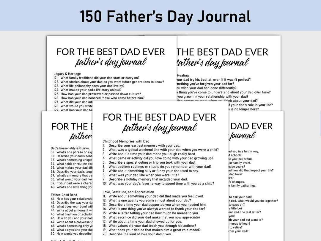 150 Father's Day Journal, Printable, Journal for Father, Guided Journal ...