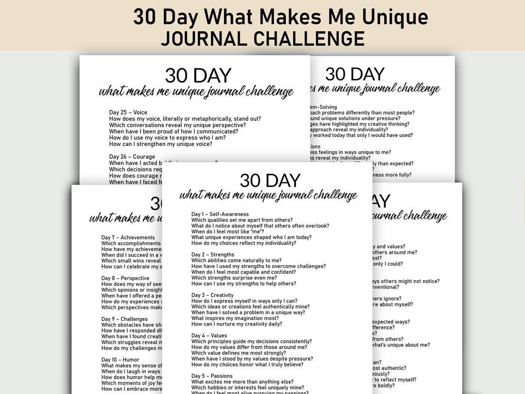 30 Day What Makes Me Unique Journal Challenge Printable, Challenge ...