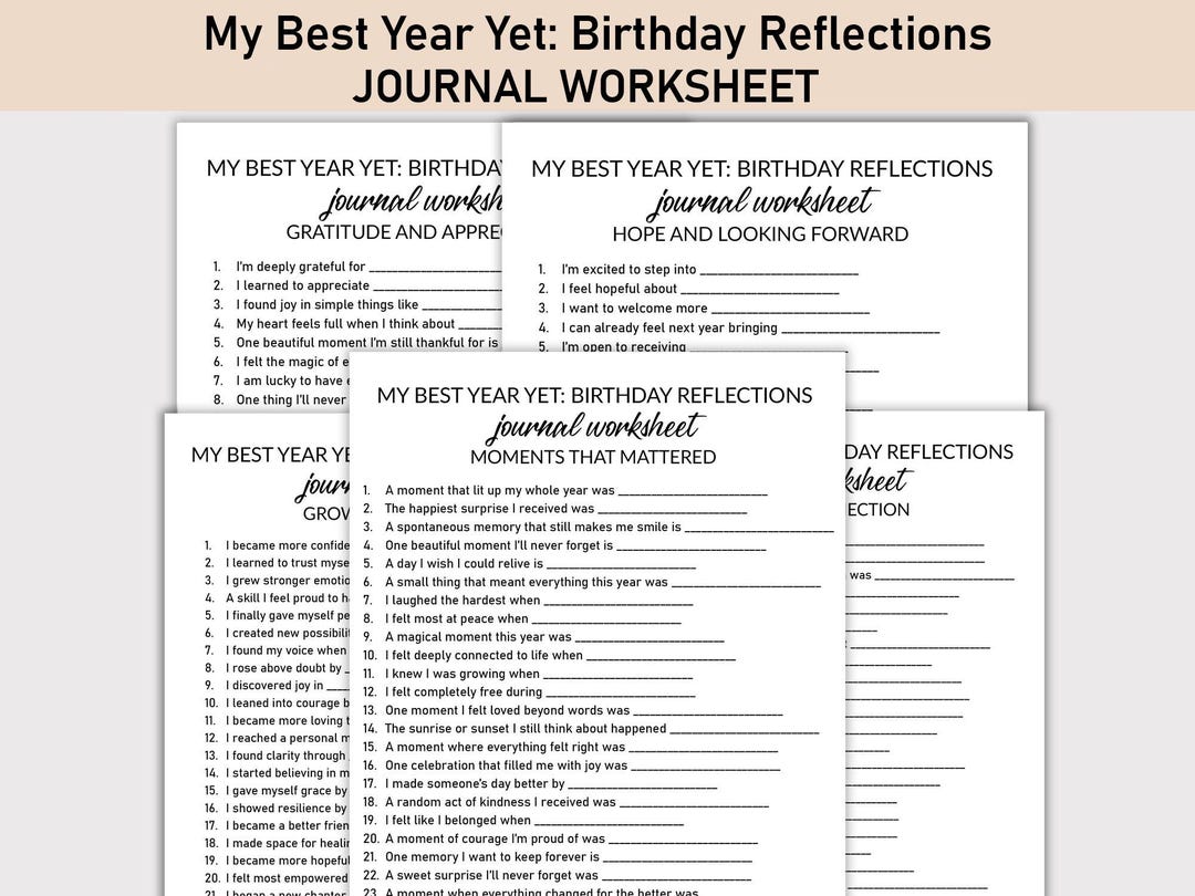 My Best Year Yet: Birthday Reflections Printable Worksheet, Journal ...