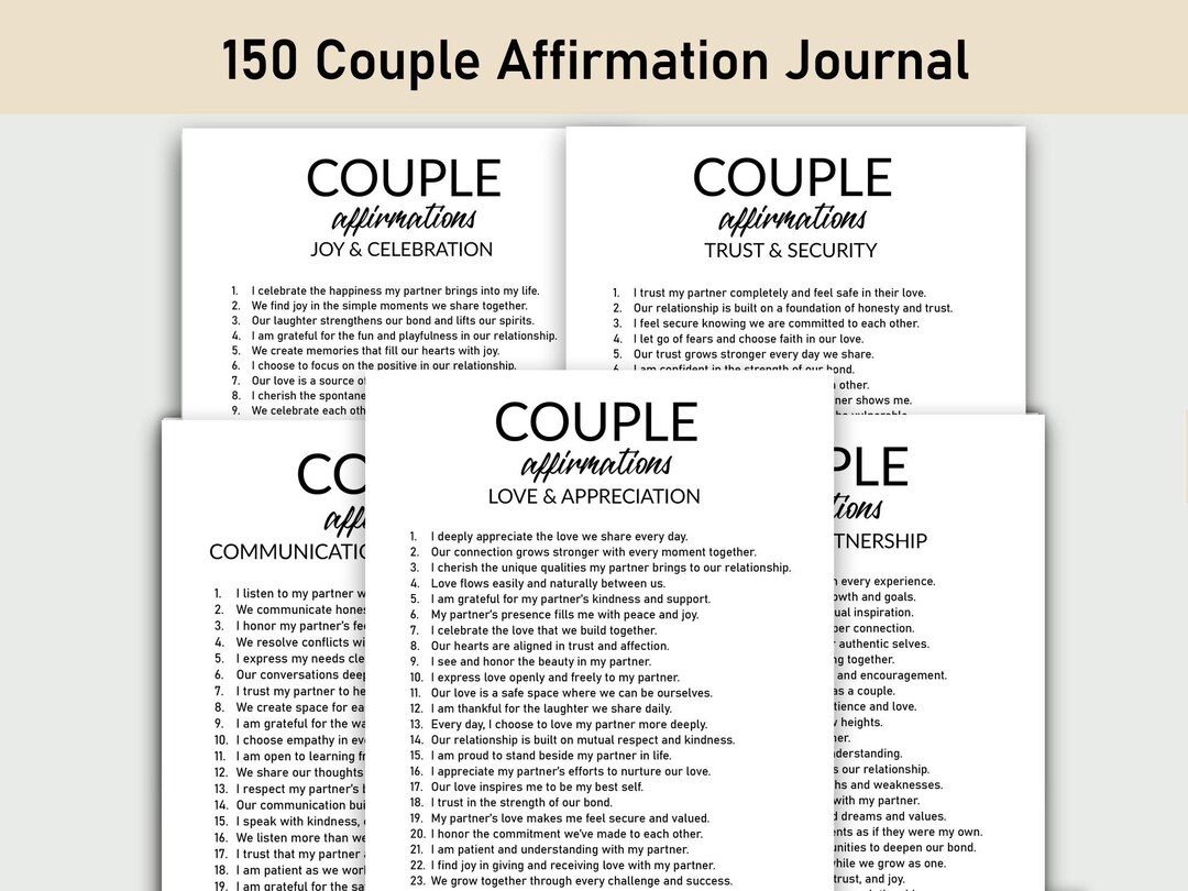 150 Couple Affirmations , Printable, Journal, Positive Relationship ...