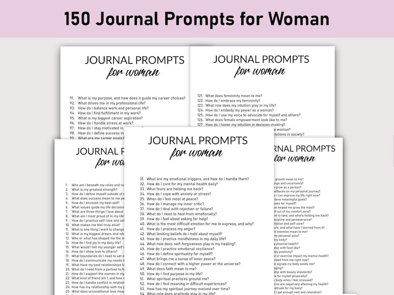 150 Journal Prompts for Woman Bundle, Printable, Journal, Minimalist ...