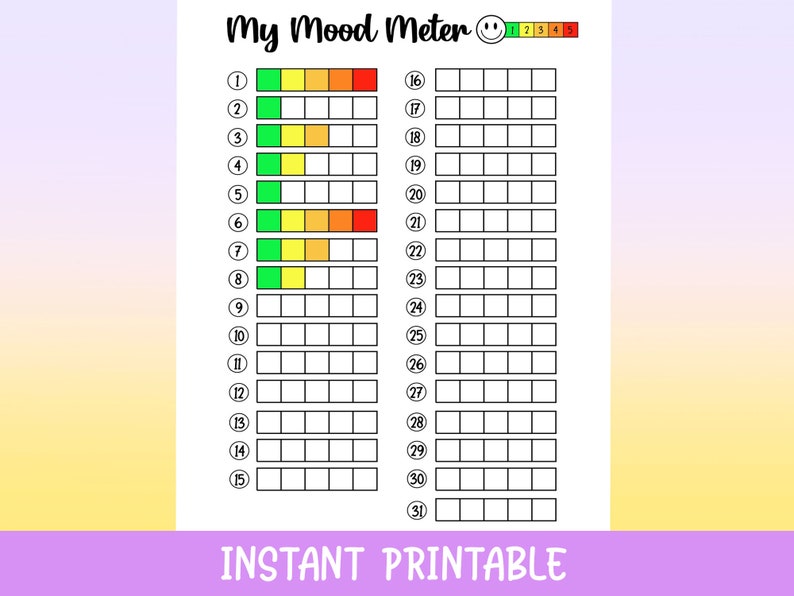 My Mood Meter Tracker, Instant Download Printable, Mood Tracker ...