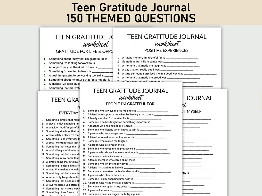 150 Teen Gratitude Journal, Printable, Journal Worksheet, Self ...