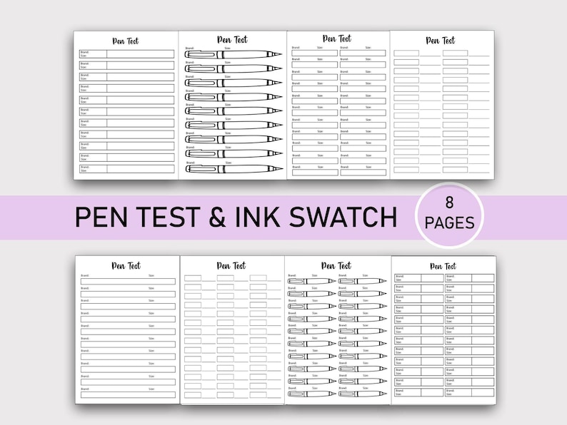 Pen Test Bundle, Printable, Blank Color Swatch, Journal, Ink Swatch ...