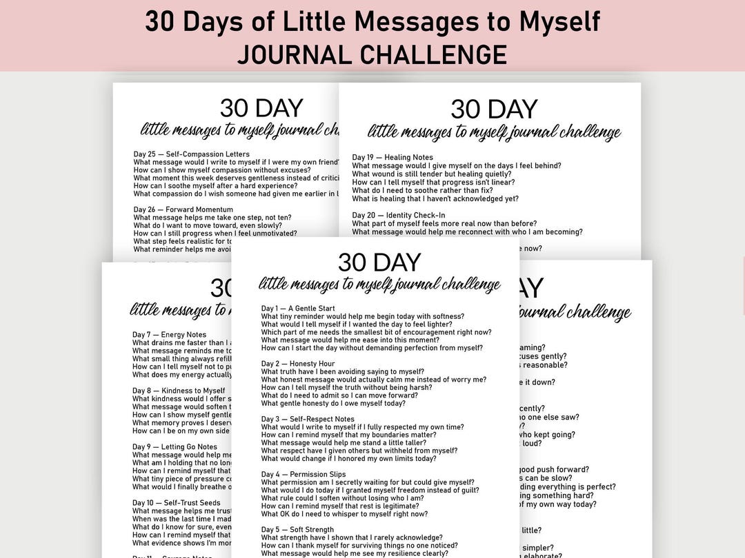 30 Day Little Messages to Myself Journal Challenge Printable, Challenge ...