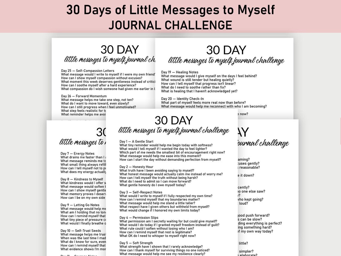 30 Day Little Messages to Myself Journal Challenge Printable, Challenge ...