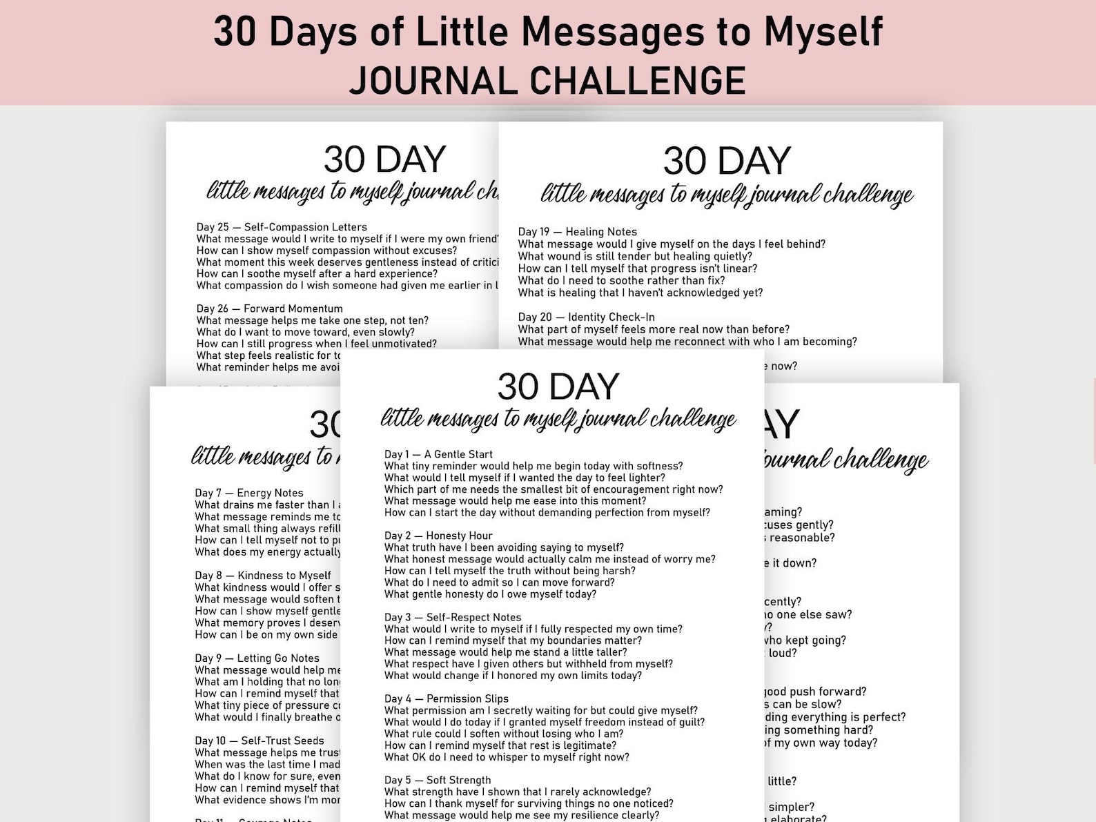 30 Day Little Messages to Myself Journal Challenge Printable, Challenge ...