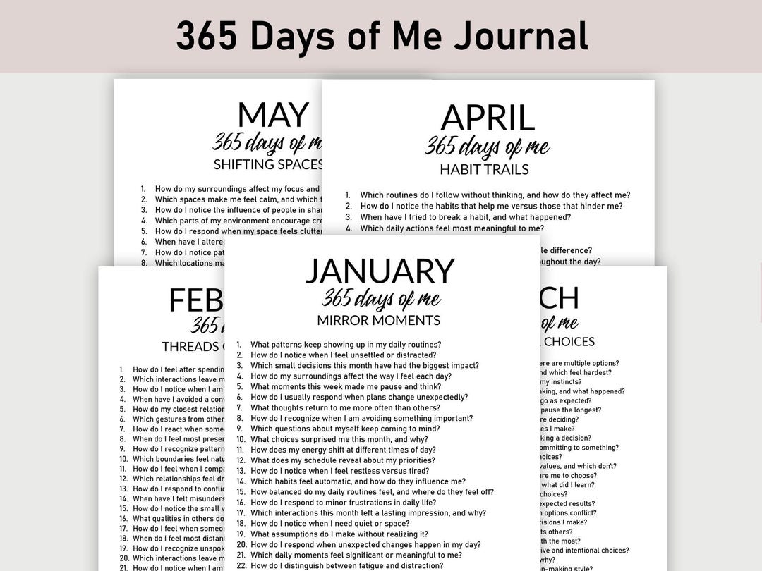 365 Days of Me Journal, Journal Printable, A Year of Thoughtful Self ...
