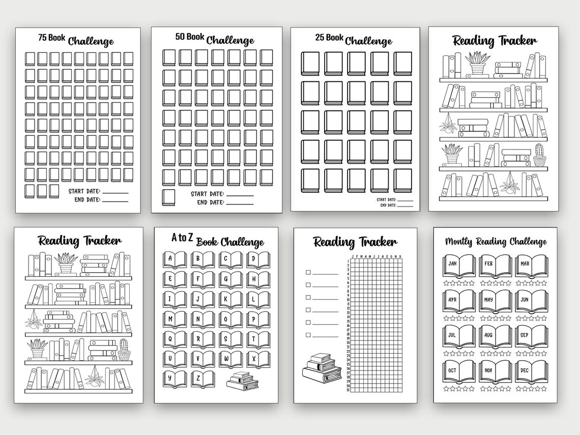 Reading Tracker Bundle, Printable, Bookshelf, Reading Journal, Month ...