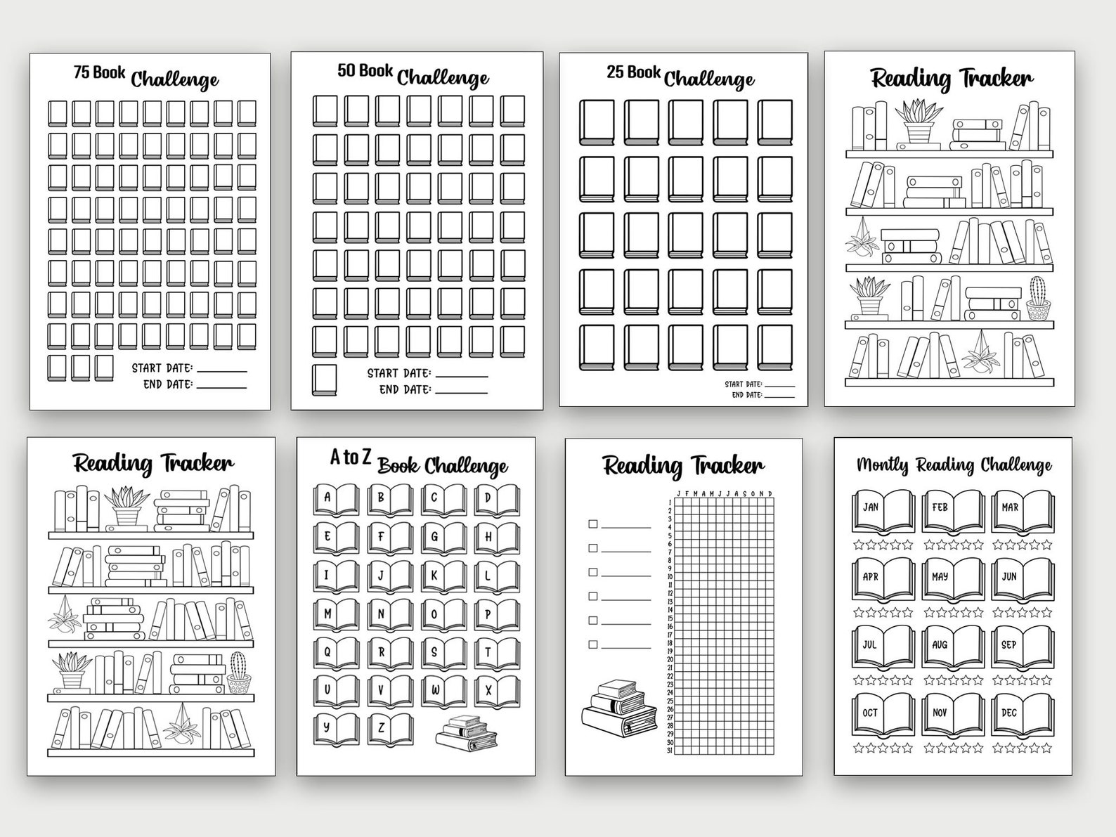 Reading Tracker Bundle, Printable, Bookshelf, Reading Journal, Month ...