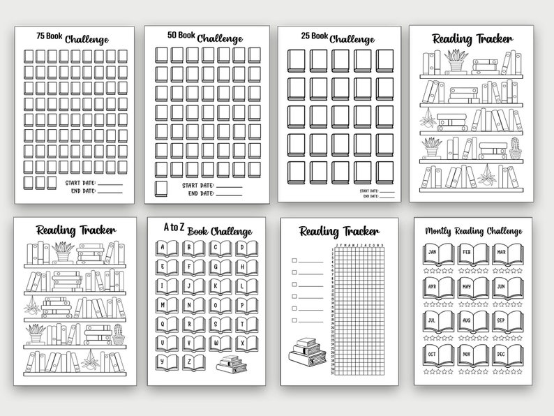 Reading Tracker Bundle, Printable, Bookshelf, Reading Journal, Month ...