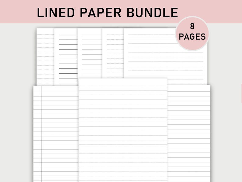 Lined Paper Bundle, Printable, Journal, Minimalist, Lines, Margin ...