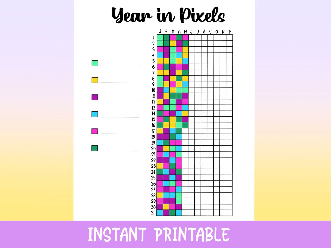 Year in Pixels Tracker, Instant Download Printable, Habit Tracker, Mood ...