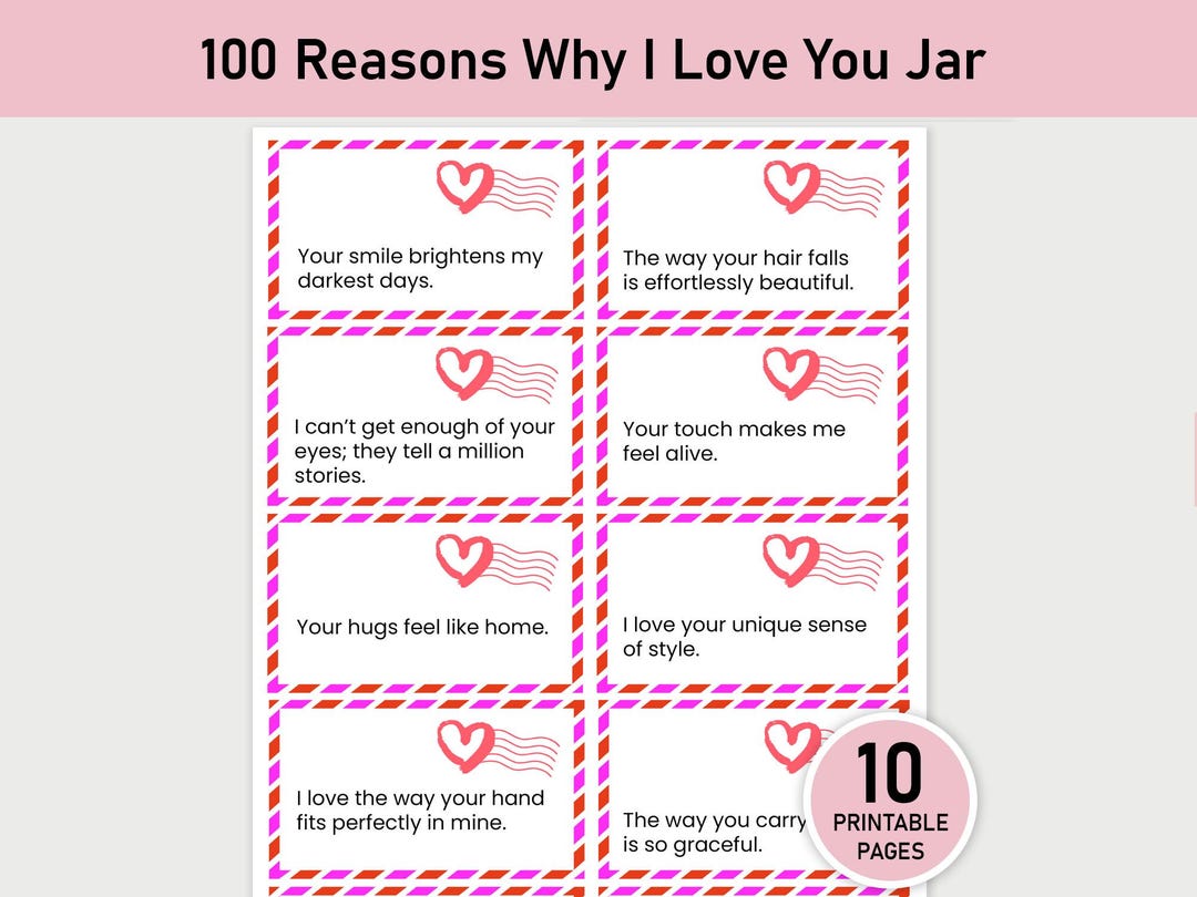 100 Reasons Why I Love You Jar, Love Jar Printable, Couple ...