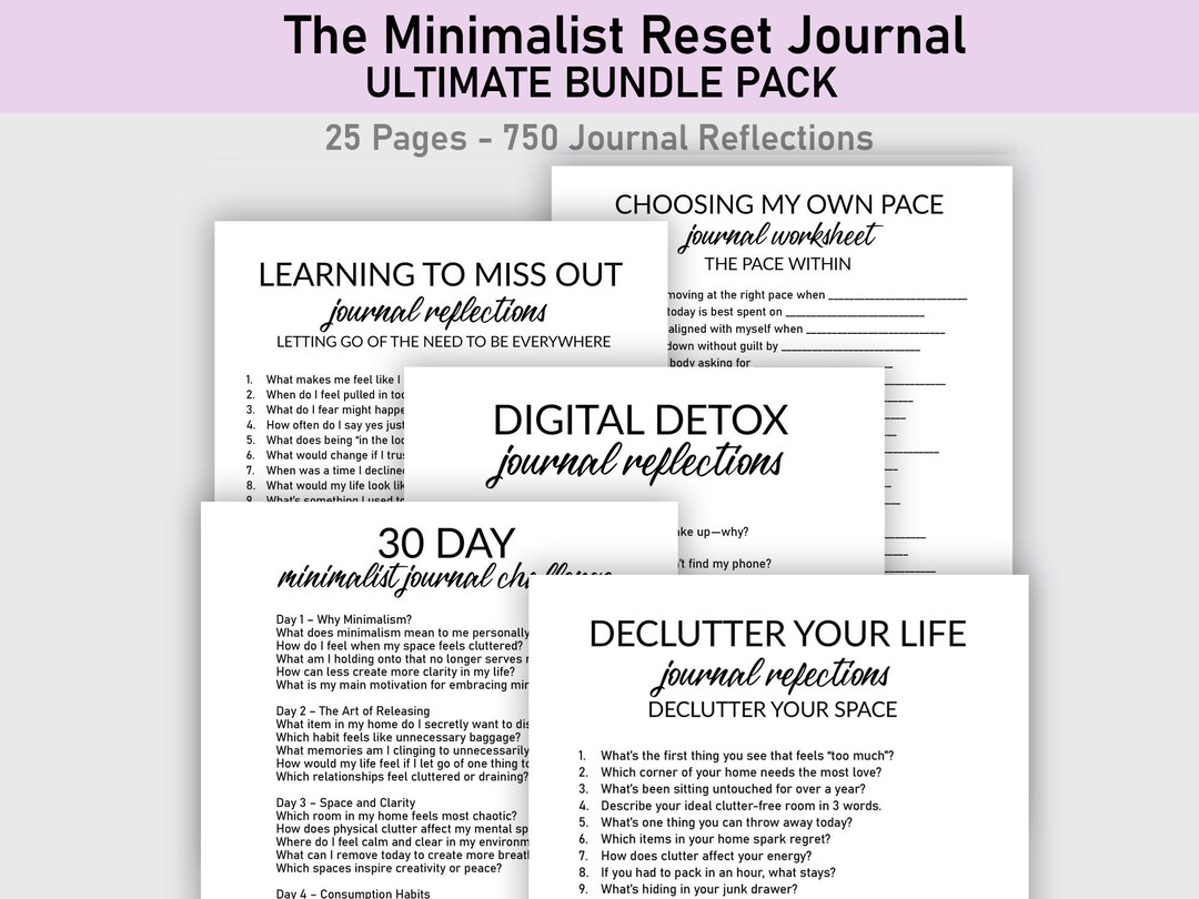 Minimalist Reset Journal Prompts Bundle, Printable Journaling Kit ...