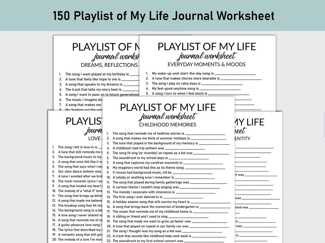 Playlist of My Life Printable Worksheet, Journal Printable, Fill-in-the ...
