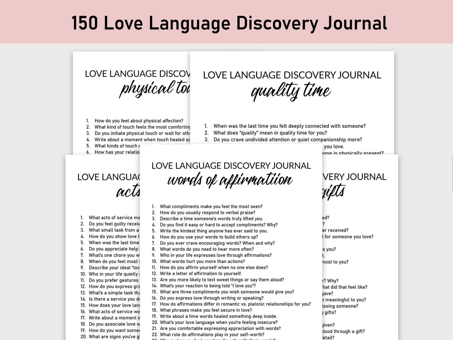 150 Love Language Discovery Journal, Printable, Journal, Minimalist ...