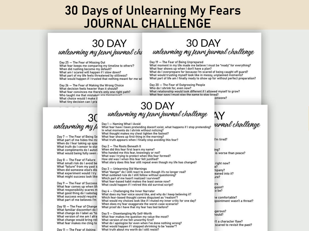 30 Days of Unlearning My Fears Journal Challenge Printable, Challenge ...