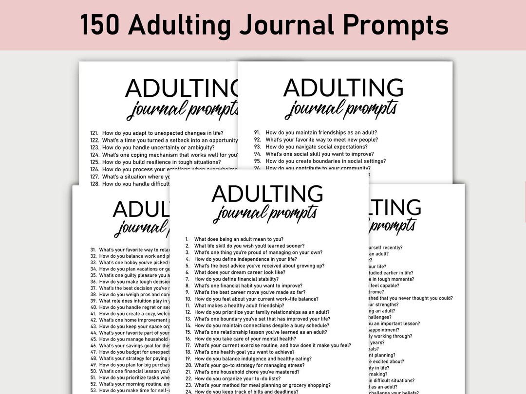 150 Adulting Journal Prompts , Printable, Journal, Minimalist ...