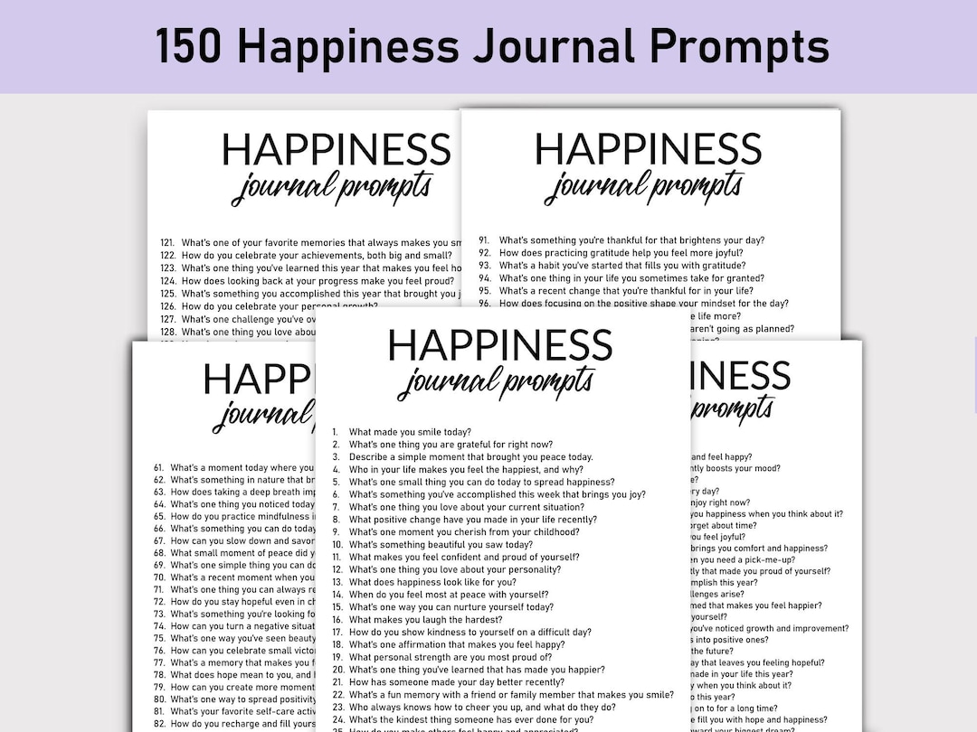 150 Happiness Journal Prompts, Printable, Journal, Minimalist ...