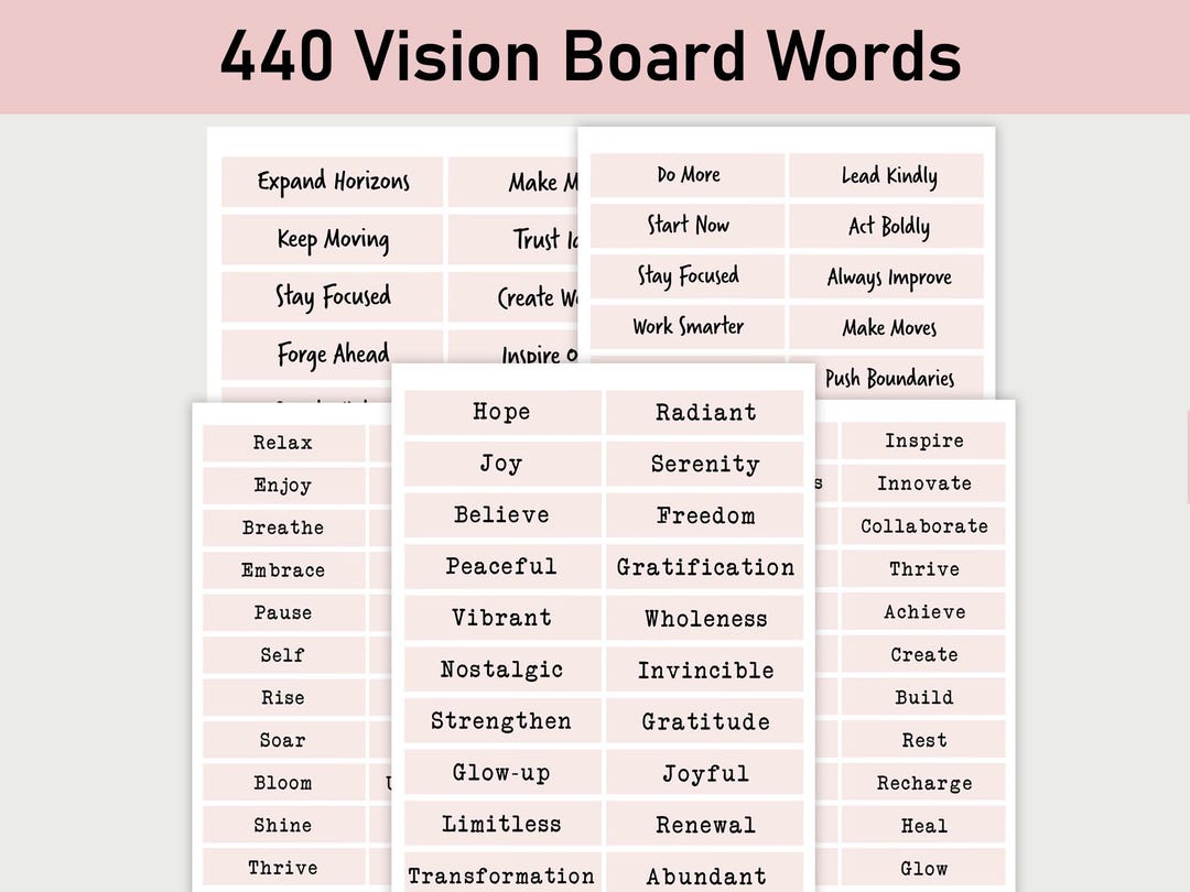 440 Vision Board Words, Vision Board Printable, Minimalist, Phrases ...