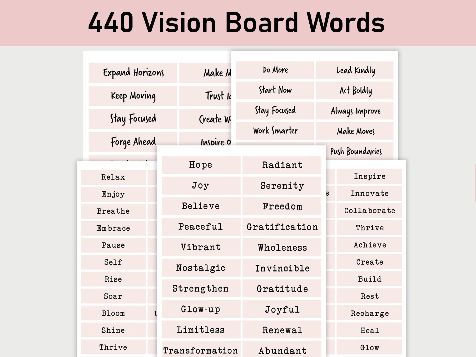 440 Vision Board Words, Vision Board Printable, Minimalist, Phrases ...