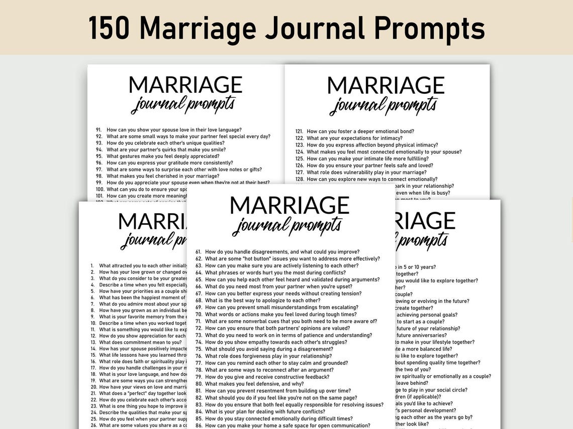 150 Marriage Journal Prompts Bundle, Printable, Journal, Minimalist ...
