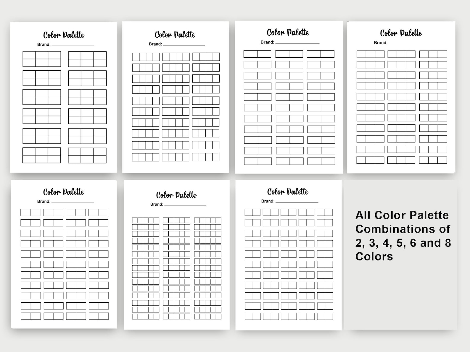 Color Palette Swatch Chart Bundle, Printable, Blank Color Swatch, Ink ...
