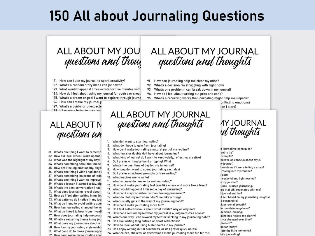 150 All About Journaling Questions, Journal Printable, Thoughts ...