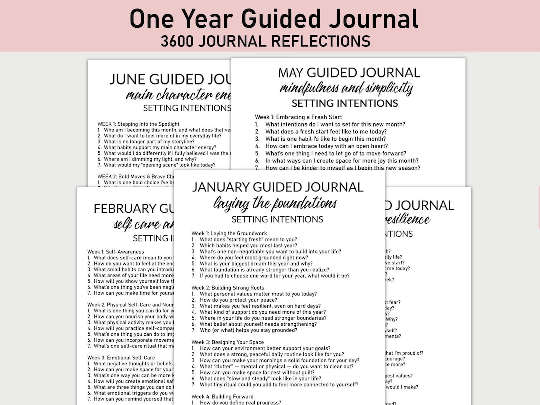 3600 One Year Guided Journal, 365 Days Journal Bundle, Printable ...