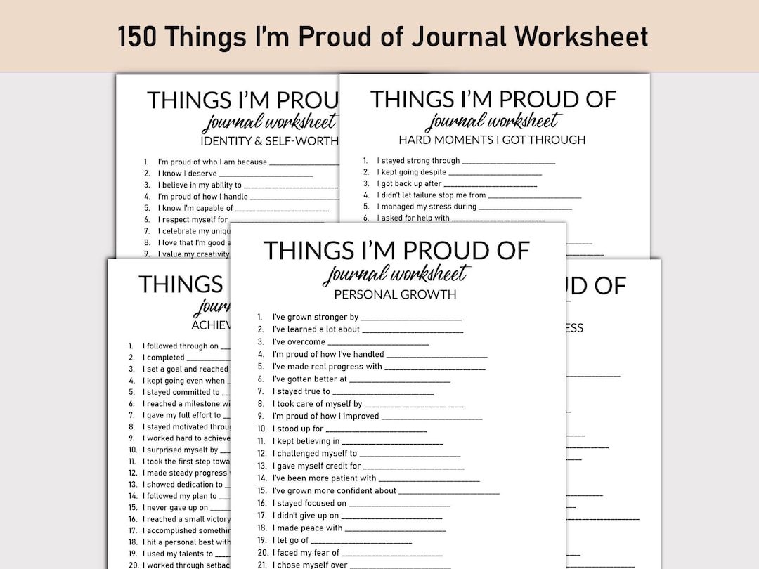 Things I'm Proud of Printable Worksheet, Journal Printable, Fill-in-the ...