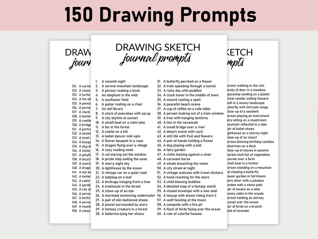 150 Drawing Journal Prompts, Printable, Journal, Minimalist, Creative ...