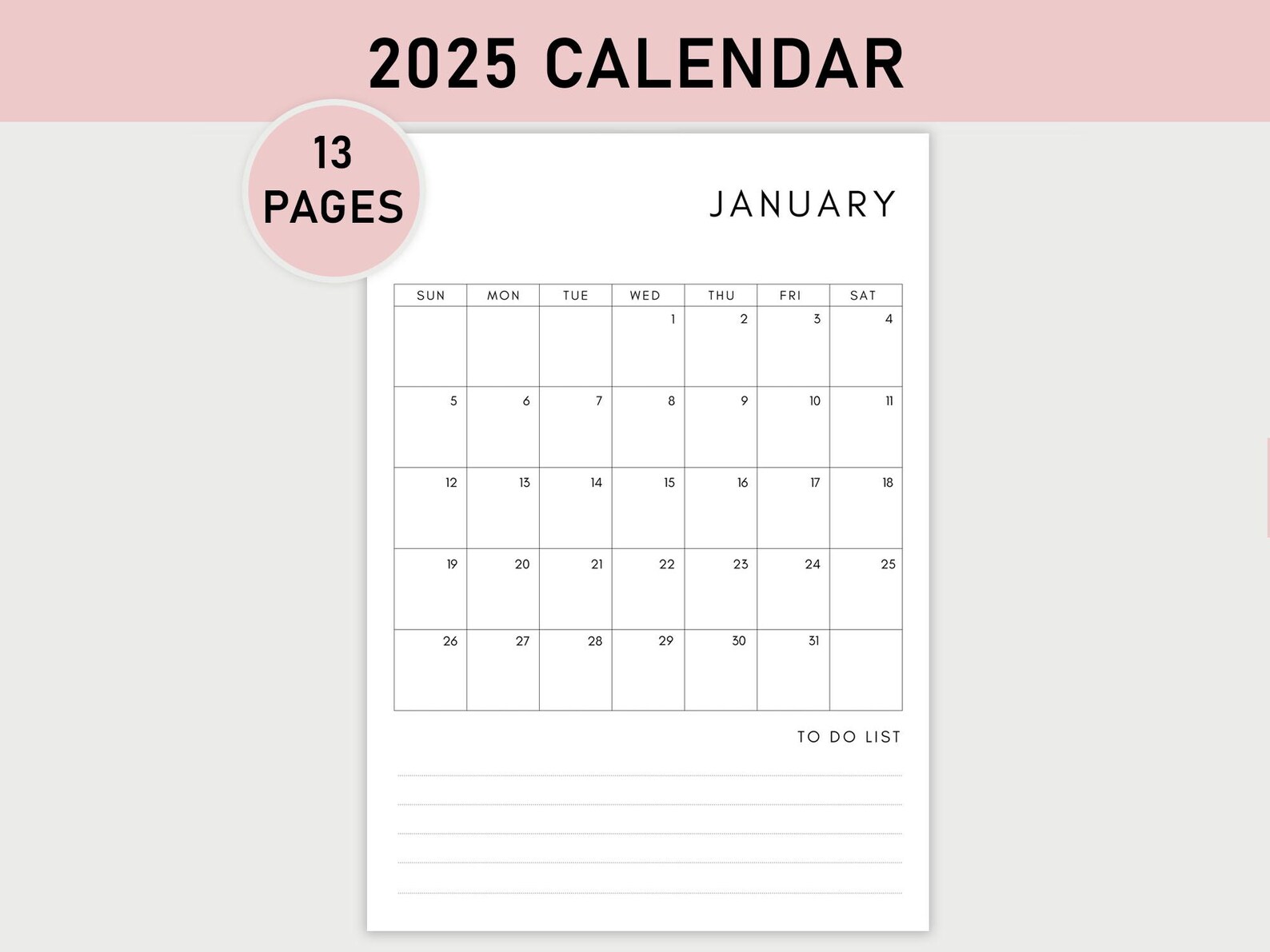 2025 Calendar Printable, Instant Download Printable, 2025 Journal ...