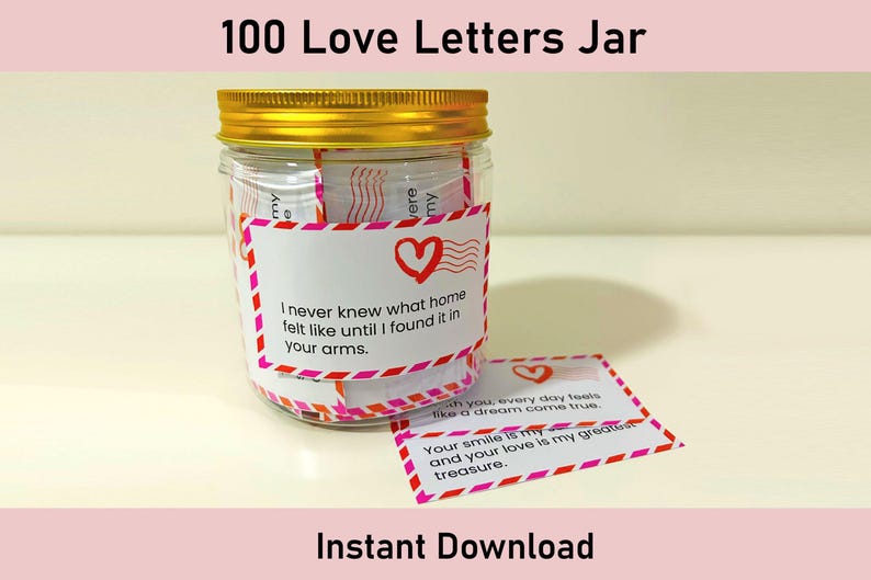 100 Love Jar, Love Letters Printable, Couple, Relationship, DIY Gift ...