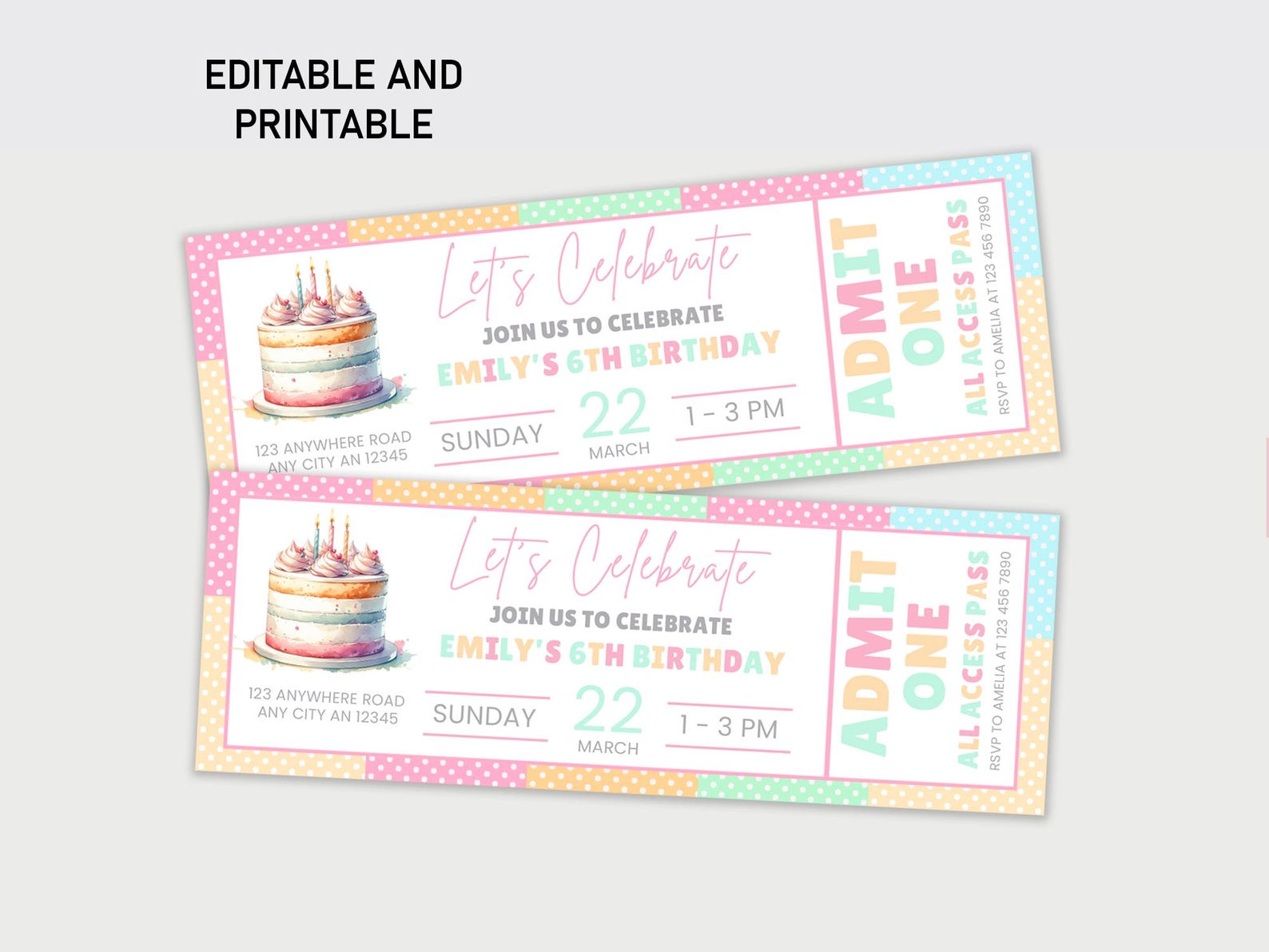 Editable Birthday Invitation, Birthday Party Ticket Printable, Template ...