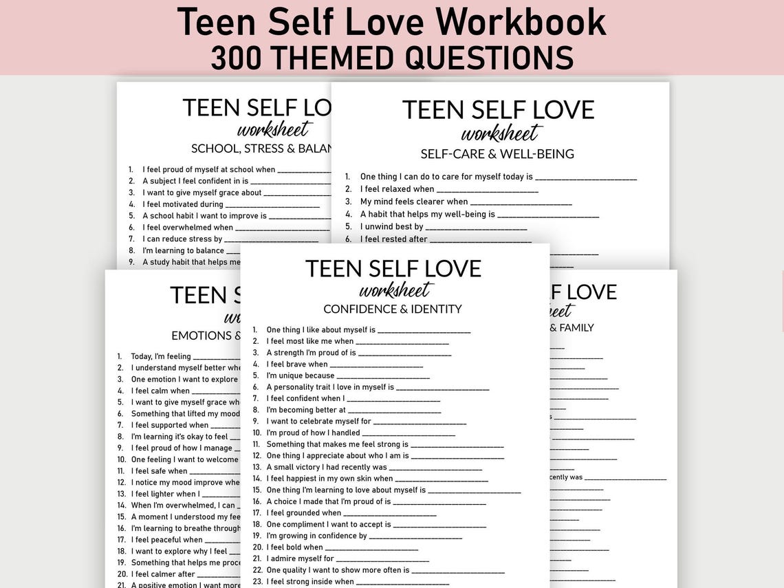 300 Teen Self Love Workbook, Printable, Journal Worksheet, Confidence ...