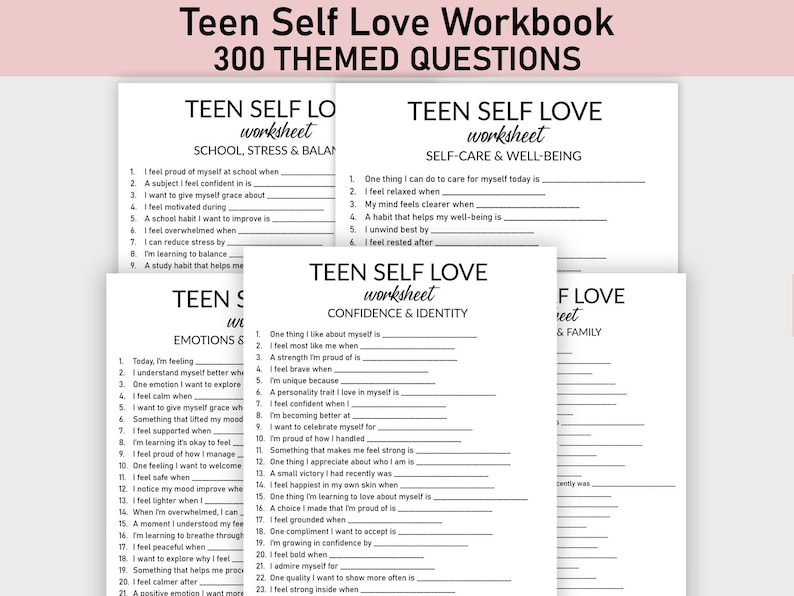 300 Teen Self Love Workbook, Printable, Journal Worksheet, Confidence ...