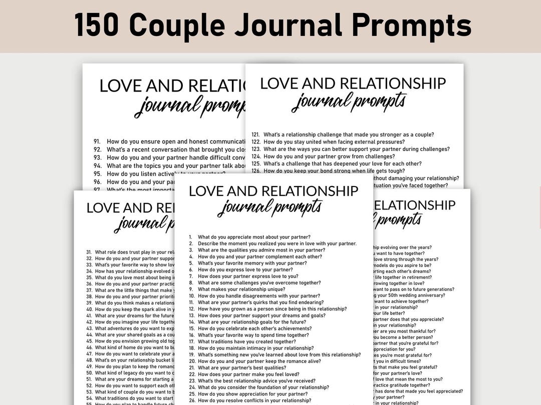 150 Couple Journal Prompts , Printable, Journal, Minimalist, Love ...