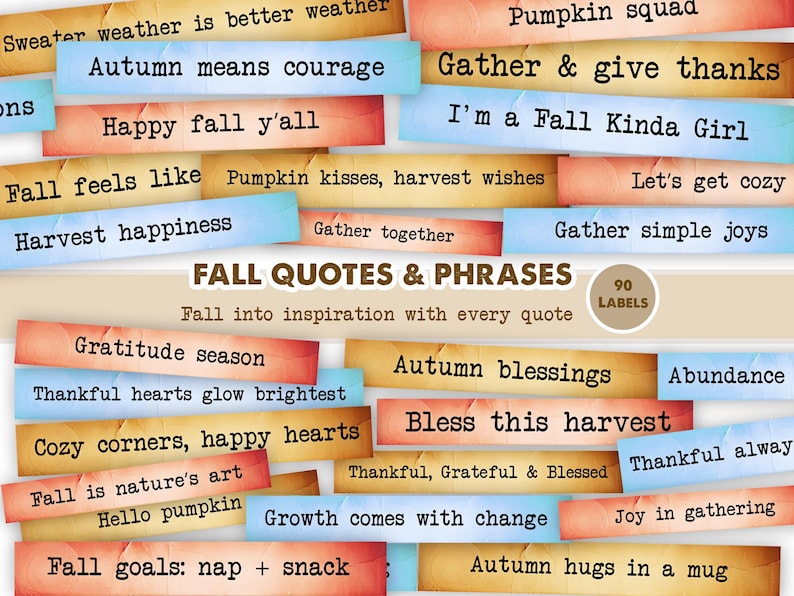 Fall Quotes Printable, Fall Phrases Digital Download, Vintage Label Tag ...