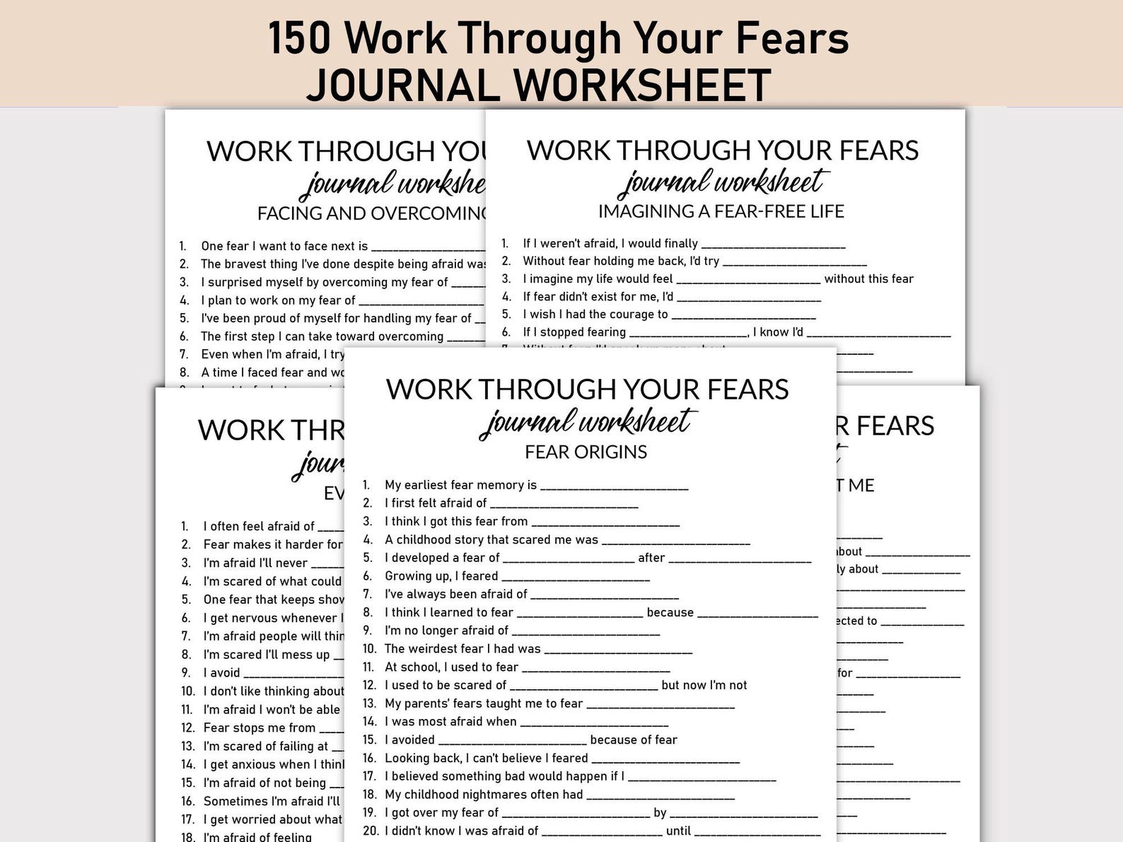 150 Work Through Your Fears Printable Worksheet, Journal Printable ...