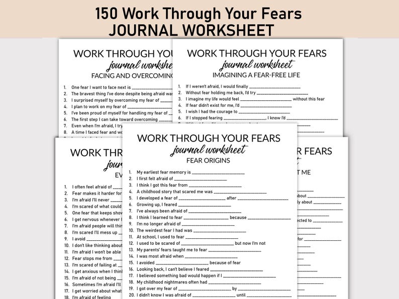 150 Work Through Your Fears Printable Worksheet, Journal Printable ...