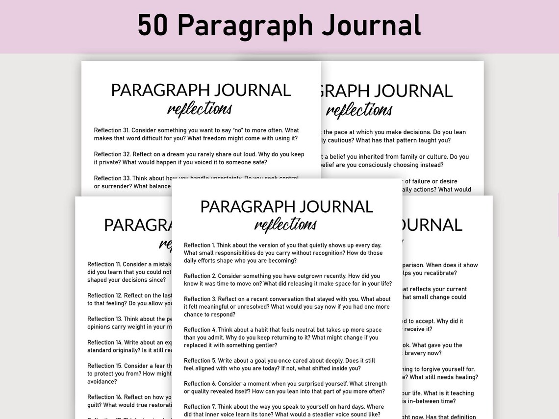 50 Paragraph Reflection Journal, Printable, Journal, Guided Self ...