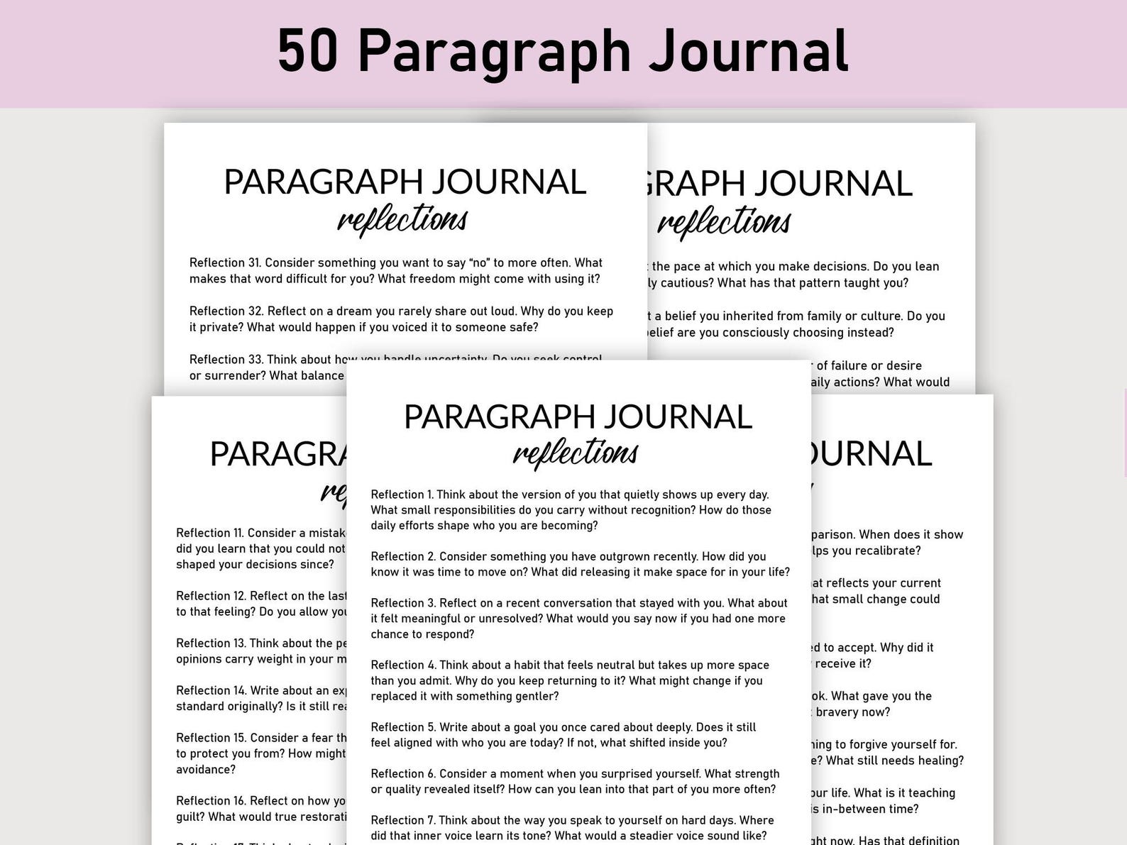 50 Paragraph Reflection Journal, Printable, Journal, Guided Self ...