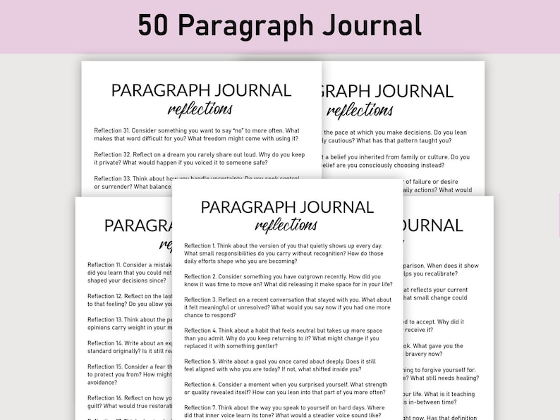 50 Paragraph Reflection Journal, Printable, Journal, Guided Self ...