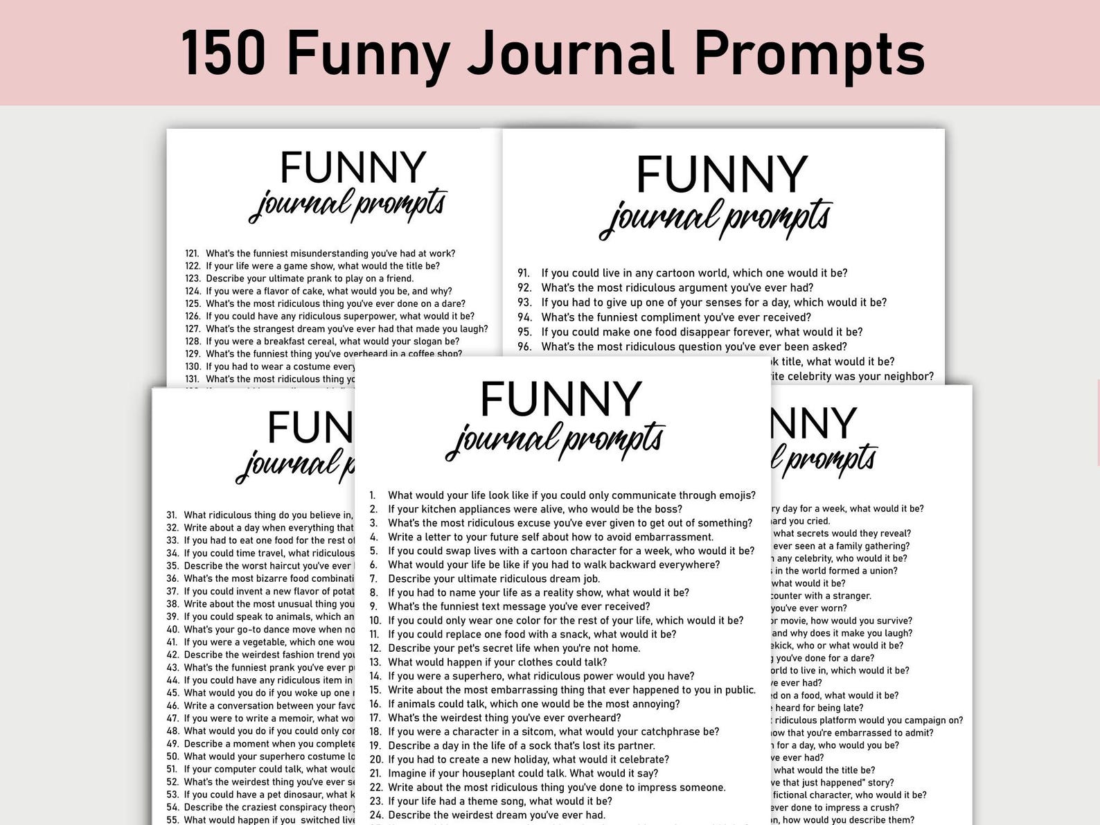 150 Funny Journal Prompts, Printable, Journal, Minimalist, Reflections ...