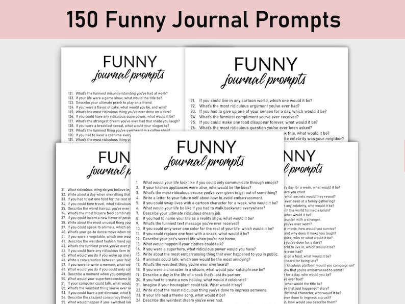150 Funny Journal Prompts, Printable, Journal, Minimalist, Reflections ...