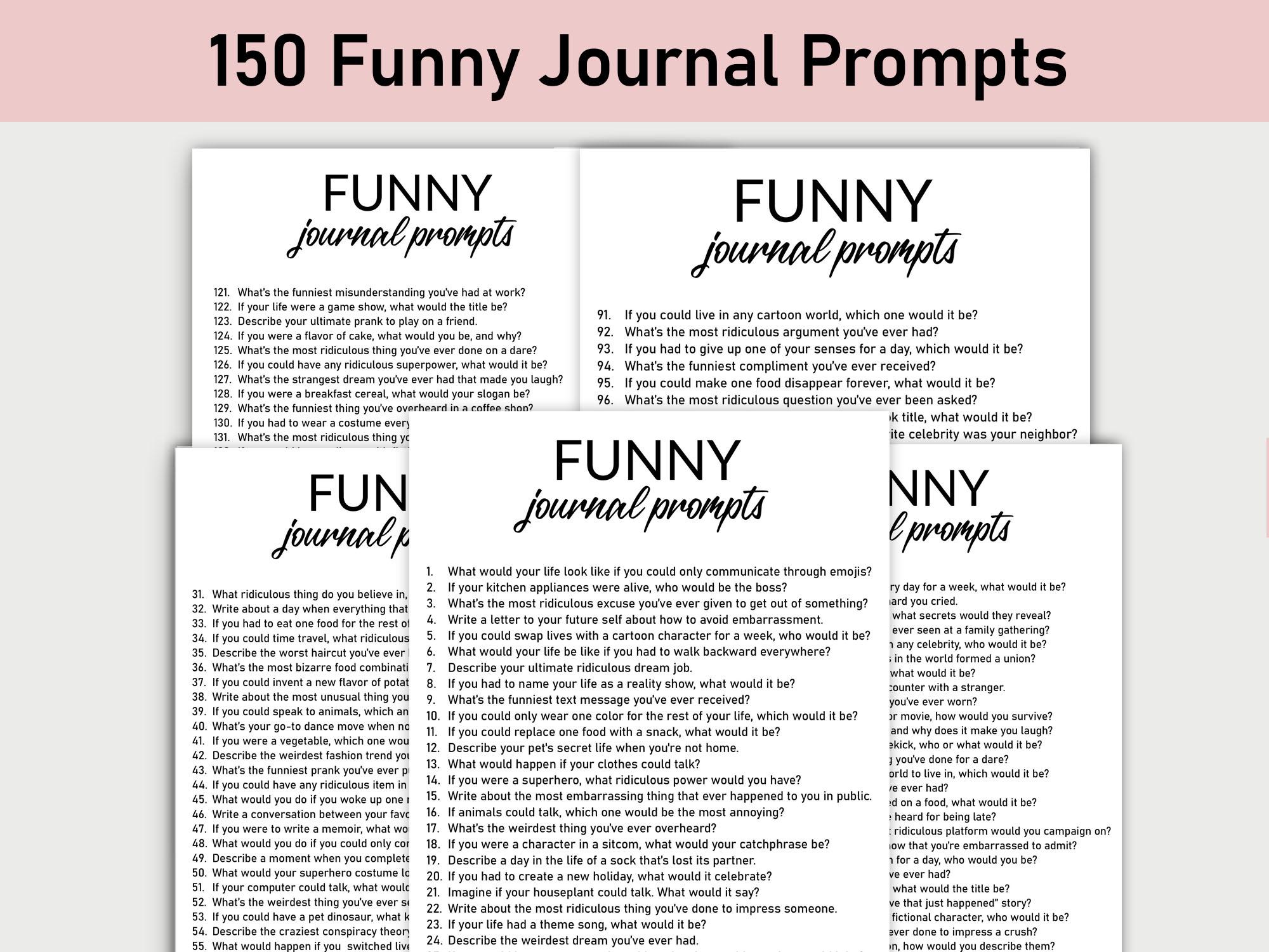 150 Funny Journal Prompts, Printable, Journal, Minimalist, Reflections ...